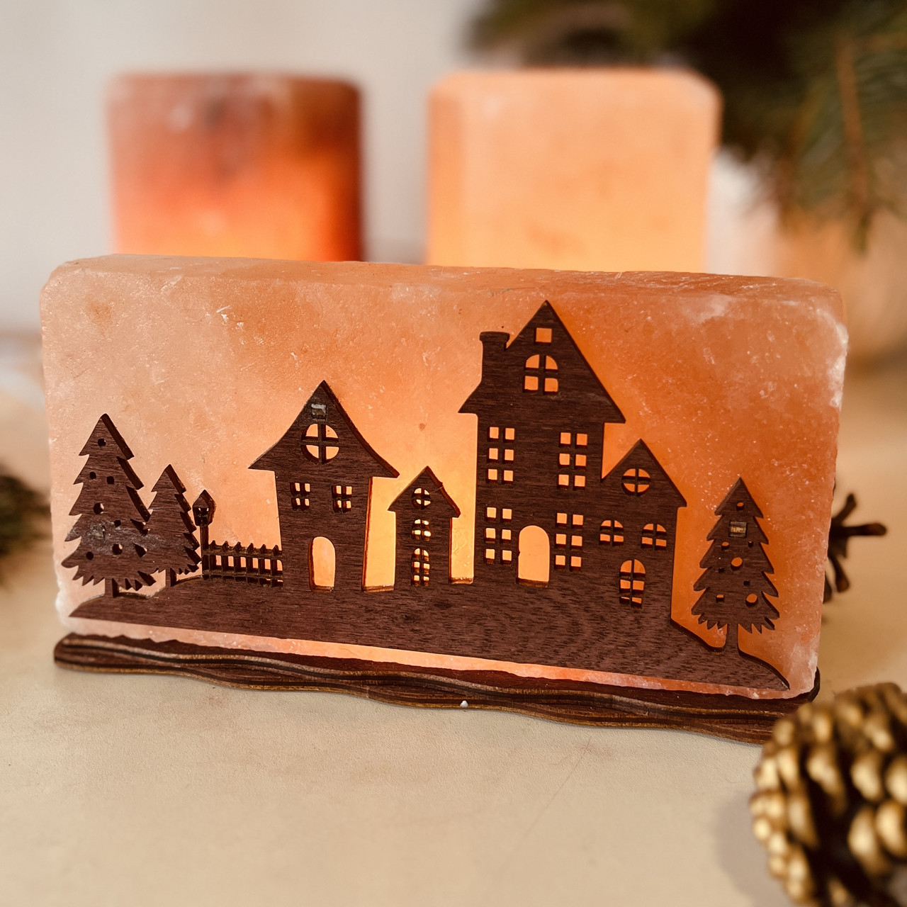 Гималайская соляная лампа ночник "Домики" 2 кг Лечебный соляной ...