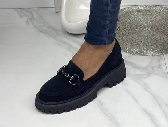 Лоферы женские на тракторной подошве натуральный замш черные Id 1913298757 цена 2120