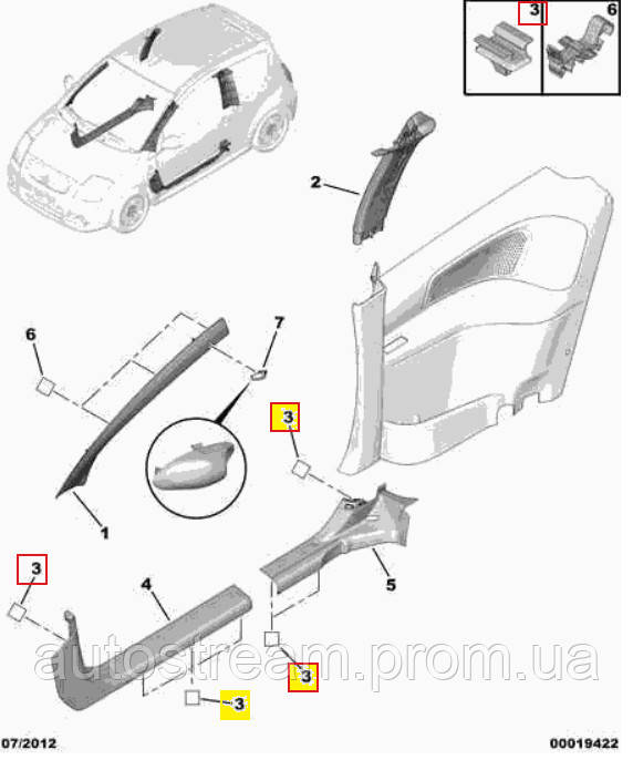Купить Клипса фиксатор крепления накладки порога Citroen C2, C3, C4 ...