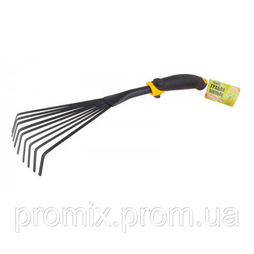 Граблі віялові MASTERTOOL 9 зубів із пластиковою ручкою і TPR-покриттям 420х145 мм 14-6175 PR ...