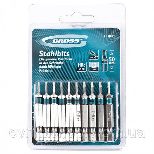 Набор бит Gross TORX 6х50 сталь S2 10 шт. EV, код: 7525674 (ID ...