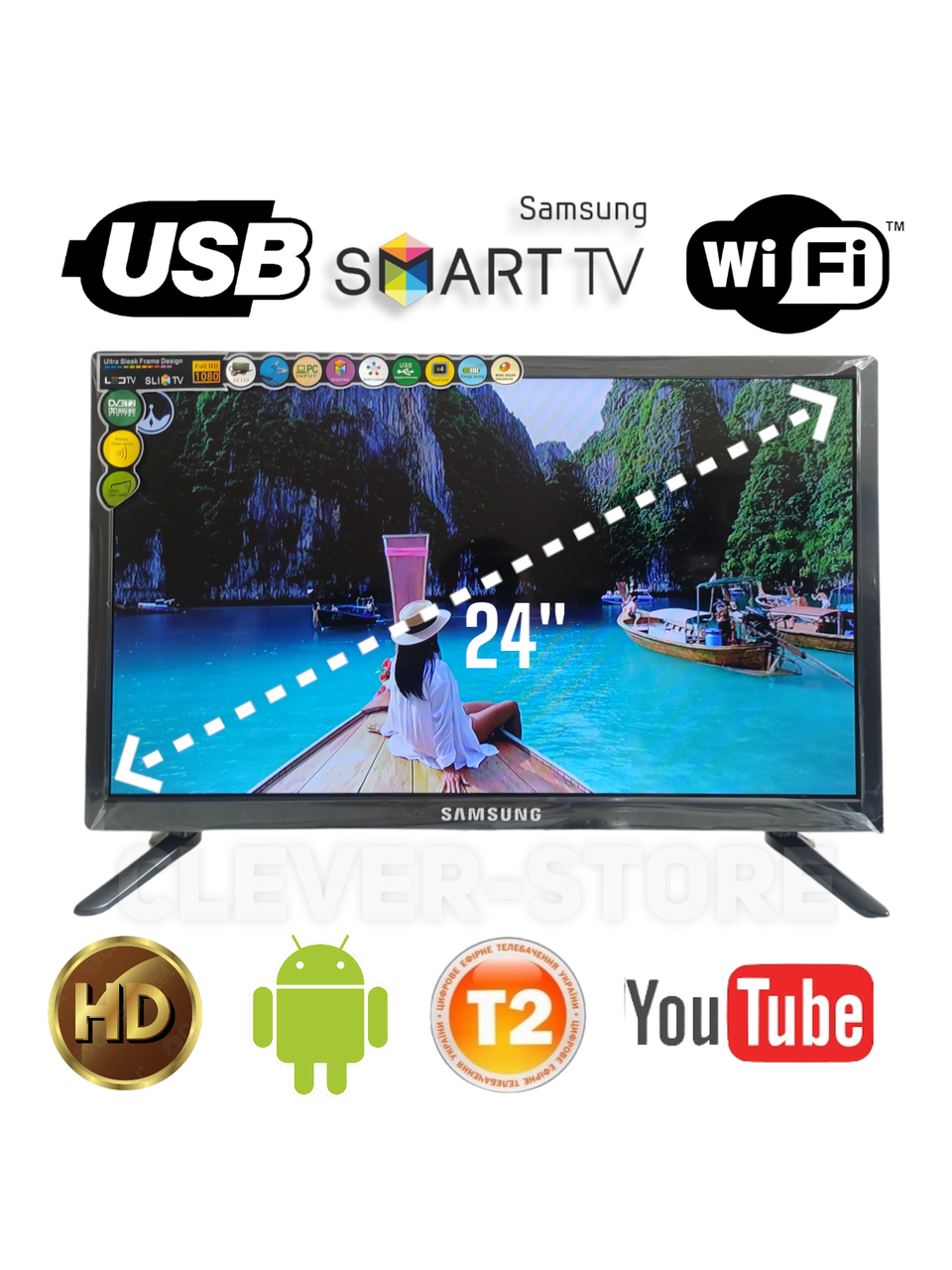 Телевизор Samsung Smart TV 24 " дюйма с Android 13 Wi-Fi T2 (ID ...