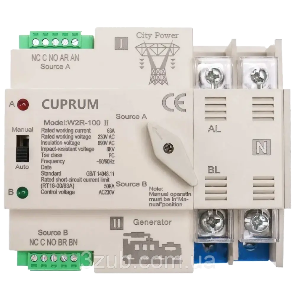 WR2 CUPRUM I-II 100А 2п АВР Перемикач з ручним перемиканням (ID ...