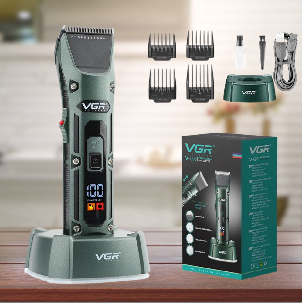 Акумуляторна машинка для стрижки волосся VGR V696 портативна з usb зарядкою 4 насадками та ...