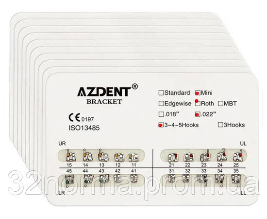 Металеві брекети Mini Roth 022 Azdent 20шт повний набір, цена: 402 ...