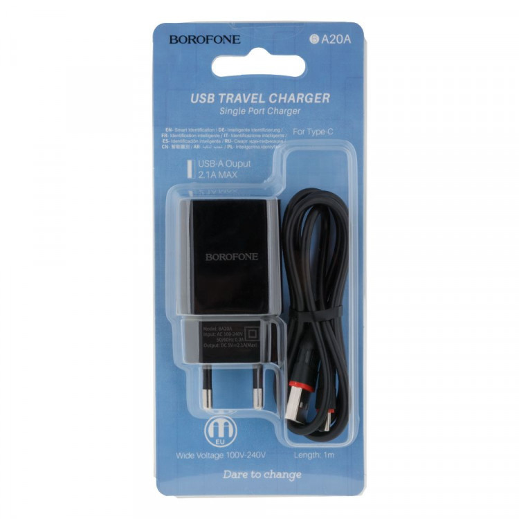 Зарядний пристрій з кабелем Borofone BA20A Type-C 1USB 2.1A Чорний ...