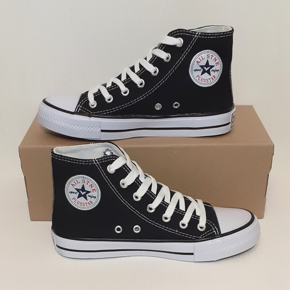 Купить Кеды черно-белые, високие в стиле Converse на белой подошве ...