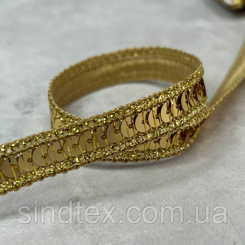 Купить Тесьма с пайетками 12 мм - золото, цена 4.40 ₴ — Prom.ua (ID ...