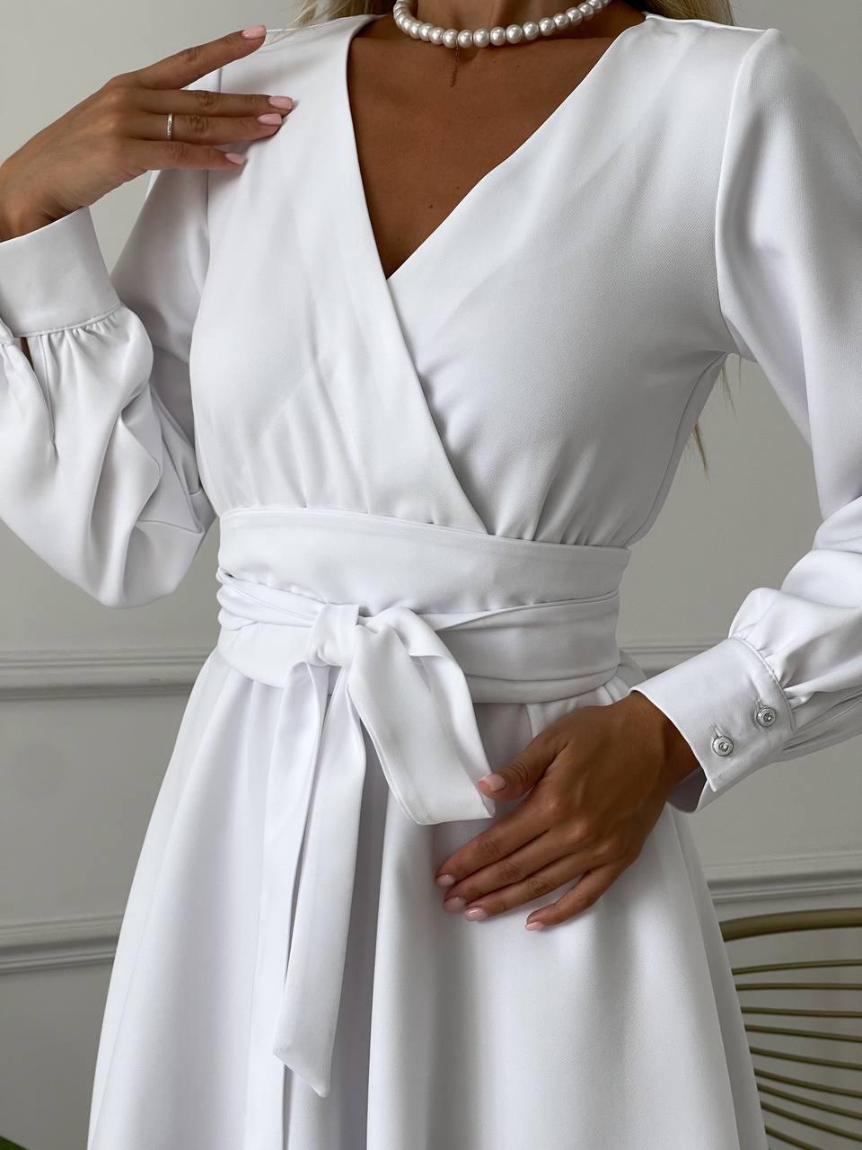 Купити Коктейльне жіноче плаття міді біле сонце кльош ціна 830