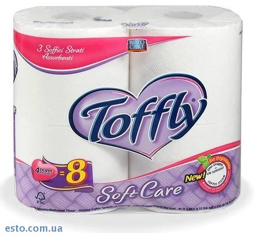 Туалетная бумага Toffly SoftCare 3-х слойная 4 х 250 отрывов (ID ...
