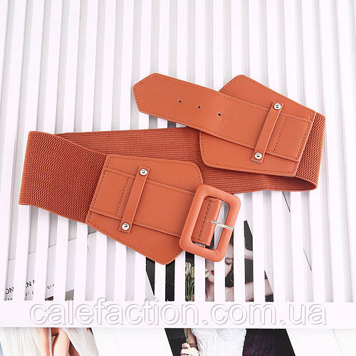 Шкіряний широкий ремінь із пряжкою Коричневий стягувальний пояс корсет ...