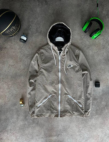 Мужская ветровка Nike бежевая с белым осенняя Куртка Найк из плащевки ...