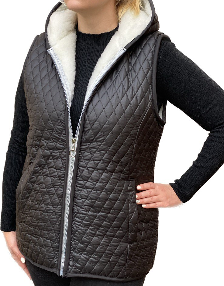 Жилетка з овечої вовни з капюшоном стьобана-балонова чорна 48-64р.: продаж, ціна у Хмельницькому ...