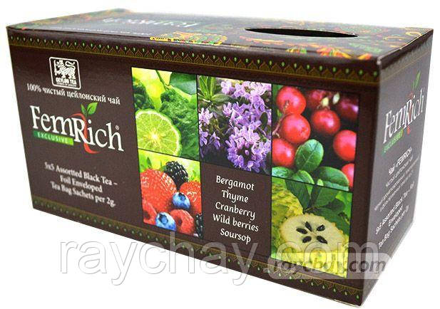 Купить Черный чай пакетированный в конвертах FemRich, ассорти, 25 пк ...
