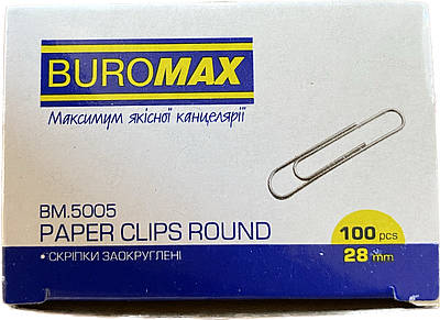 Скрепки никелированные Buromax 28 мм, круглые, 100 шт. (ID#1773828609 ...