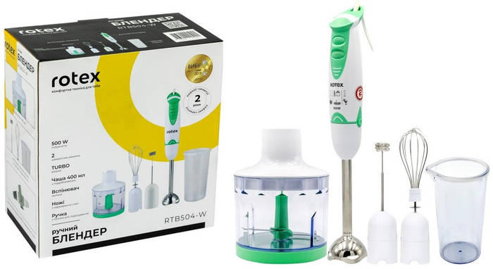 Блендер ROTEX RTB504-W (500 Вт, 2 скорости, TURBO, Чаша 400 мл, Стакан 600 мл) (ID#1936673179 ...