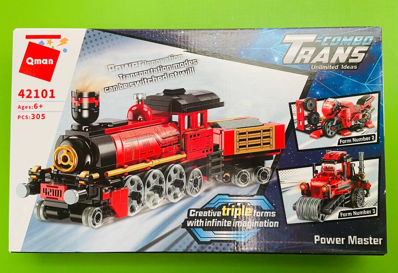 Игра Qman Конструктор (42101) 3в1 Поїзд, будтехніка, мотоцикл, 305 дет ...