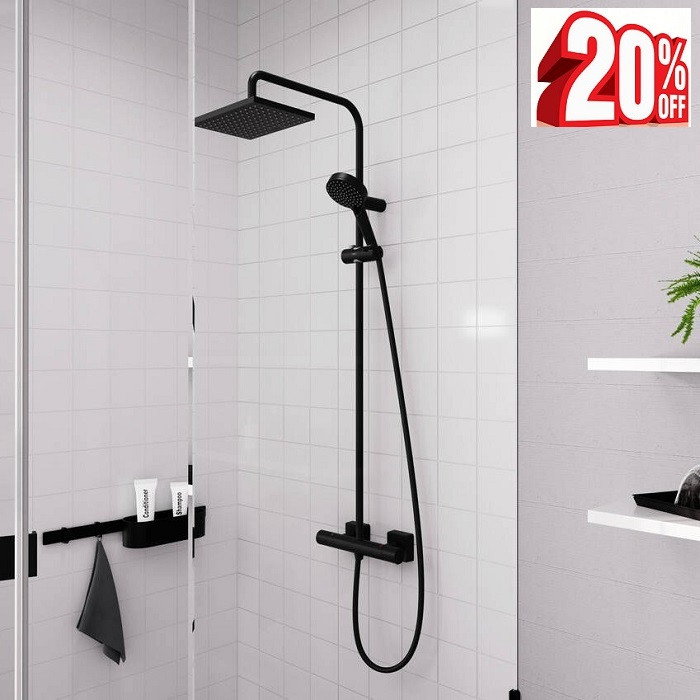 Черная душевая система с термостатом Hansgrohe Vernis Shape Showerpipe ...