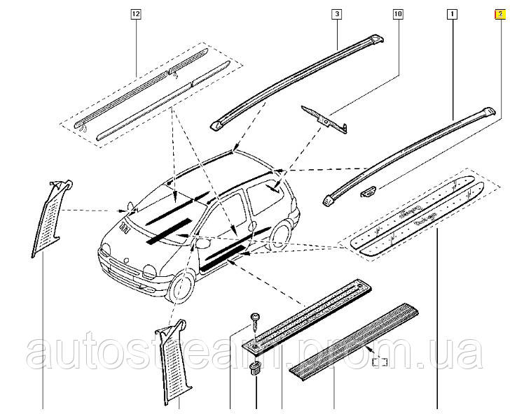 Фиксатор пистон крепления молдинга крыши Renault Twingo, Megane ...