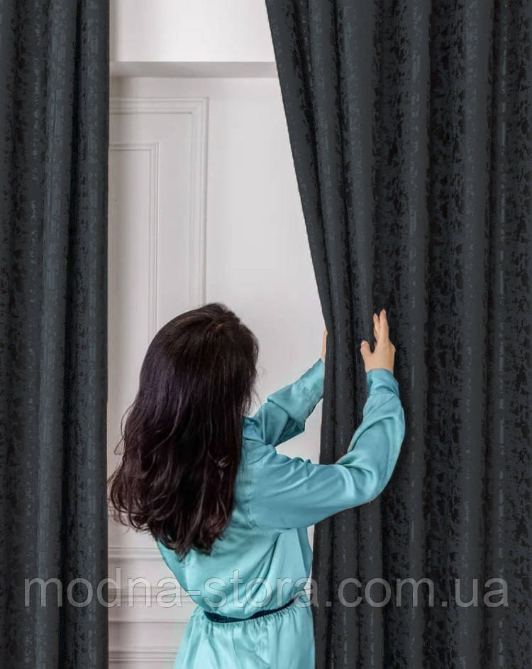 Комплект штори льон мармур Колір темний сірий графітовий Id 1656388781 ціна 1236