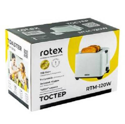 Купить Тостер ROTEX RTM120-W (Мощность 750 W. 7 степеней обжаривания. Съемный поддон), цена 648 ...