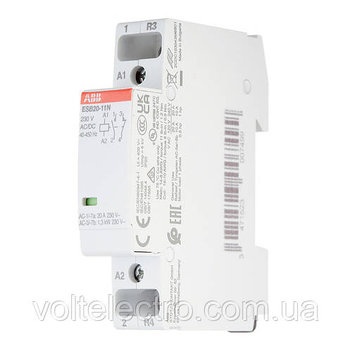 Контактор модульний ABB 2p 20А 230В AC/DC ESB20-11N-06 (ID#1944832195), цена: 1539.35 ₴, купить ...