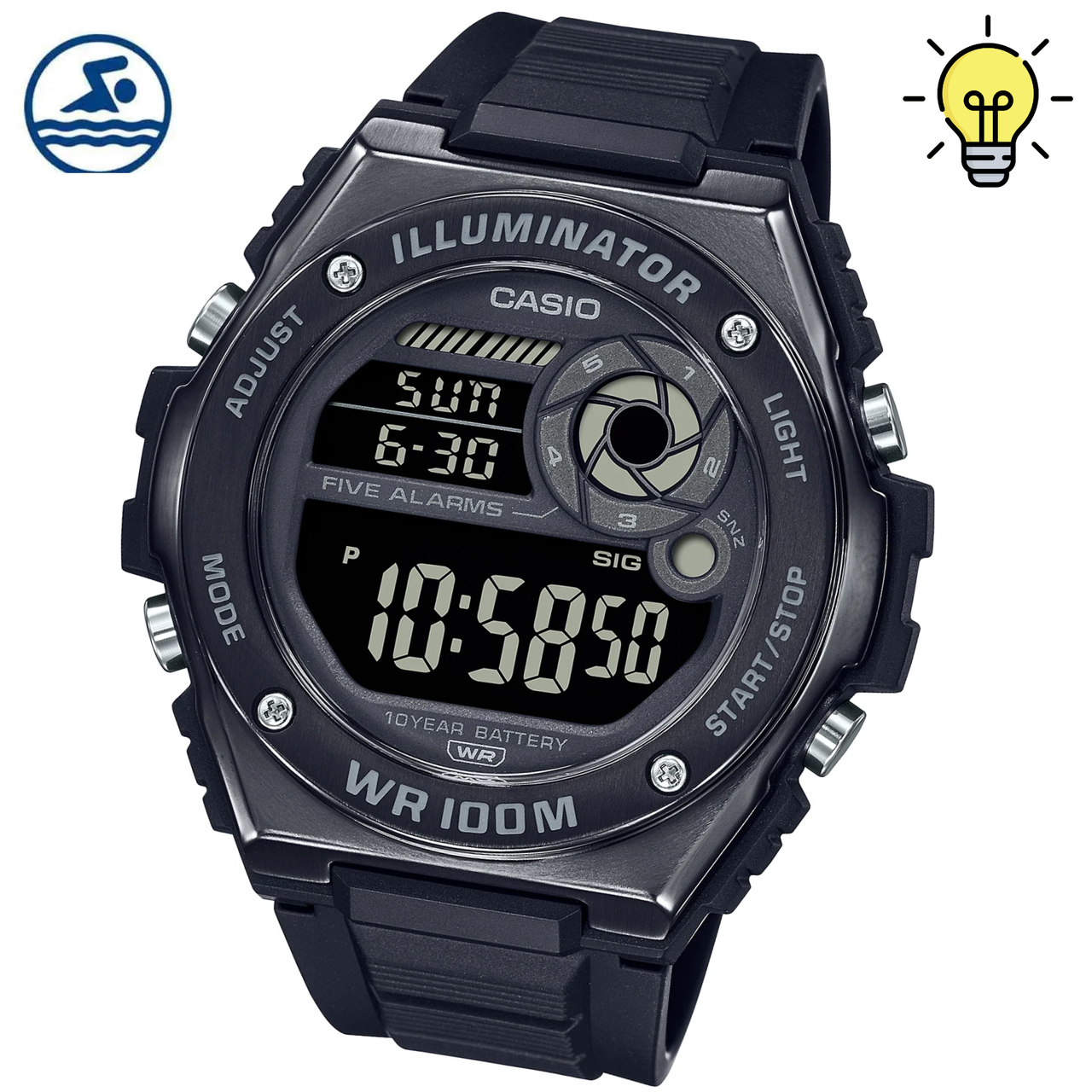 Водостійкий чоловічий годинник чорний Casio оригінал MWD-100HB-1B ...