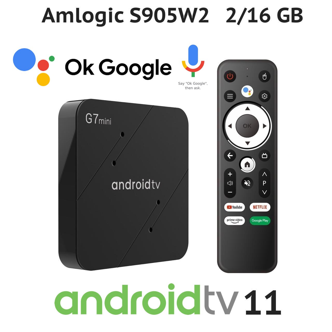 TV-Приставка G7 Mini 2/16GB Android TV 11 ATV Amlogic S905W2 голосовий ...