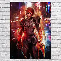 Плакат "Масс Эффект, cтилизация под рисунок, Mass Effect", 85×60см (ID ...