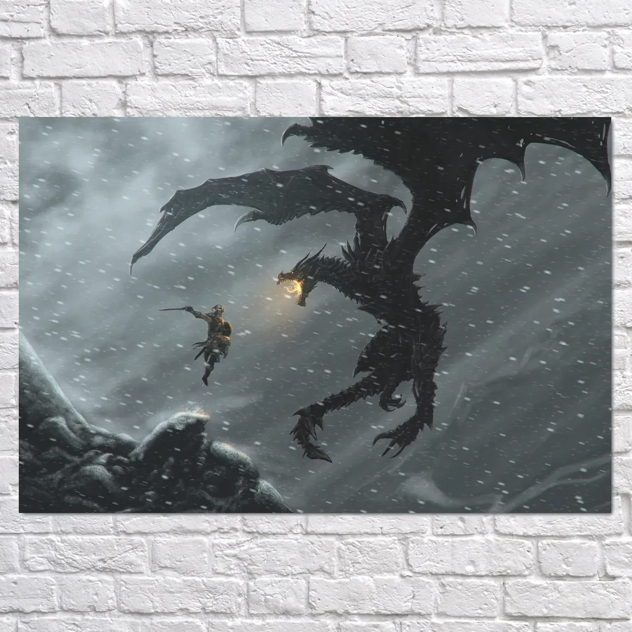 Плакат "Скайрім, Довакін атакує Алдуіна, Skyrim, The Elder Scrolls V, Alduin", 40×60см: продаж ...
