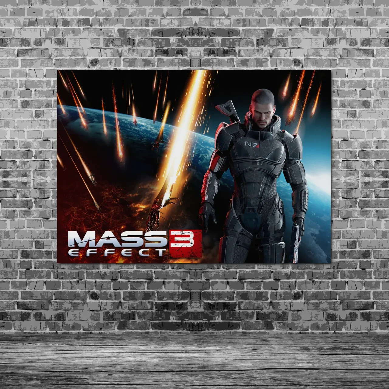 Купить Плакат "Масс Эффект, Шепард на фоне атакуемой Земли, Mass Effect ...