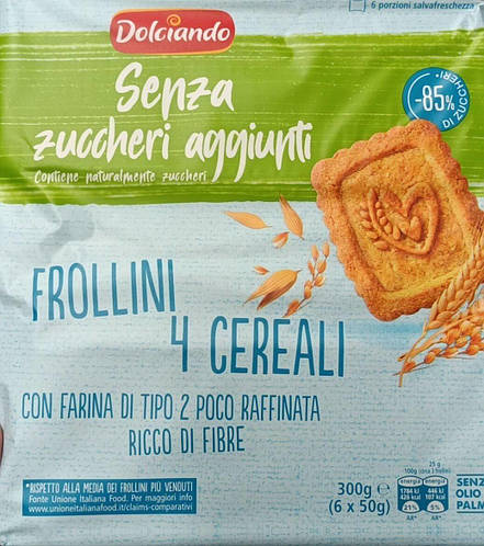 Купить Печиво Dolciando Frollini 4 Cereali без цукру, 300 г (Код: 03118 ...