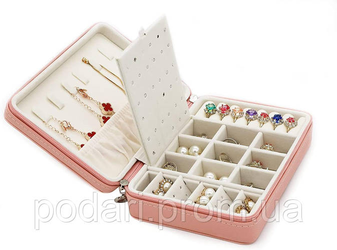 Скринька зберігання прикрас органайзер для біжутерії скриня для прикрас 17x12x5 см рожева Bx