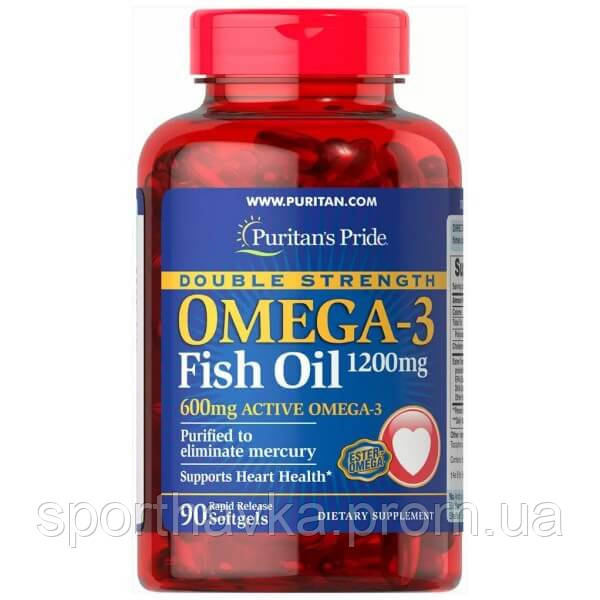 Double Strength Omega-3 Fish Oil 1200 мг/600 мг Puritan's Pride (90 капсул), ціна: 840 ₴, купити ...