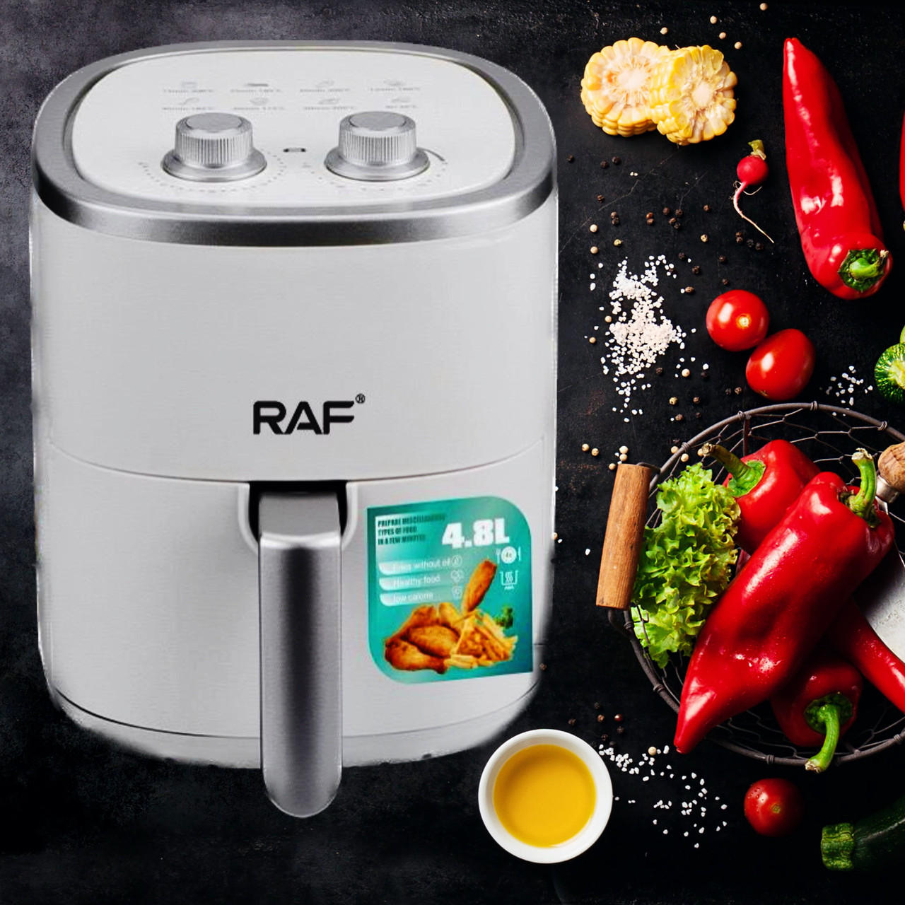 Аерогриль RAF 4.8 л аерофритюрниця мультипіч електрична повітряна мультиварка 4.8 л RAF R.5237 ...