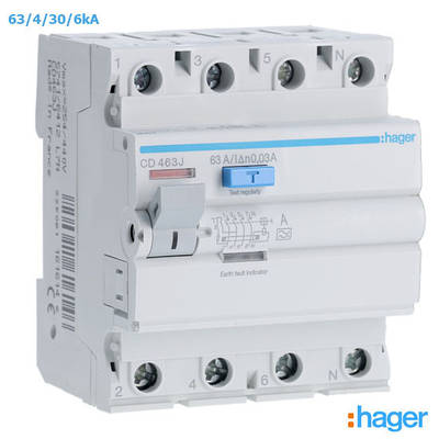ПЗВ 63A 30mA 6kA тип AC 4 полюси CDA464D, CD464J Hager, ціна: 2255.22 ₴, купити на Prom.ua