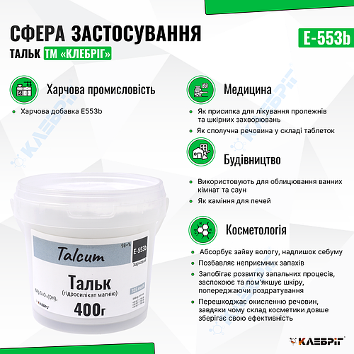 Купить Тальк порошок Klebrig 400г Пищевая добавка E-553b, цена 86 ...