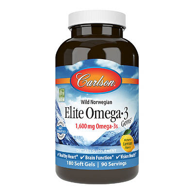Омега-3 Elite Omega-3 Gems Carlson 180 желатиновых капсул Вкус Лимона ...