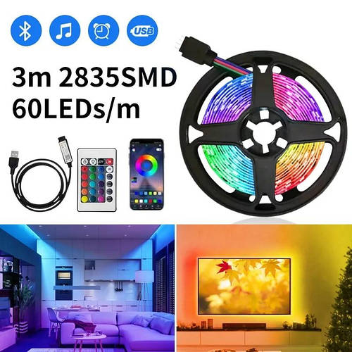 Светодиодная LED лента SMD2835, 3 м от USB+Пульт RGB подсветка для ...