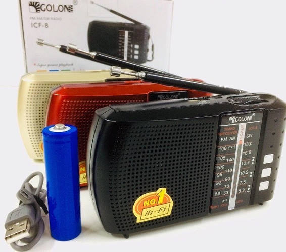 Радиоприемник аккумуляторный Golon Icf 8bt с аккумулятором 18650 черный