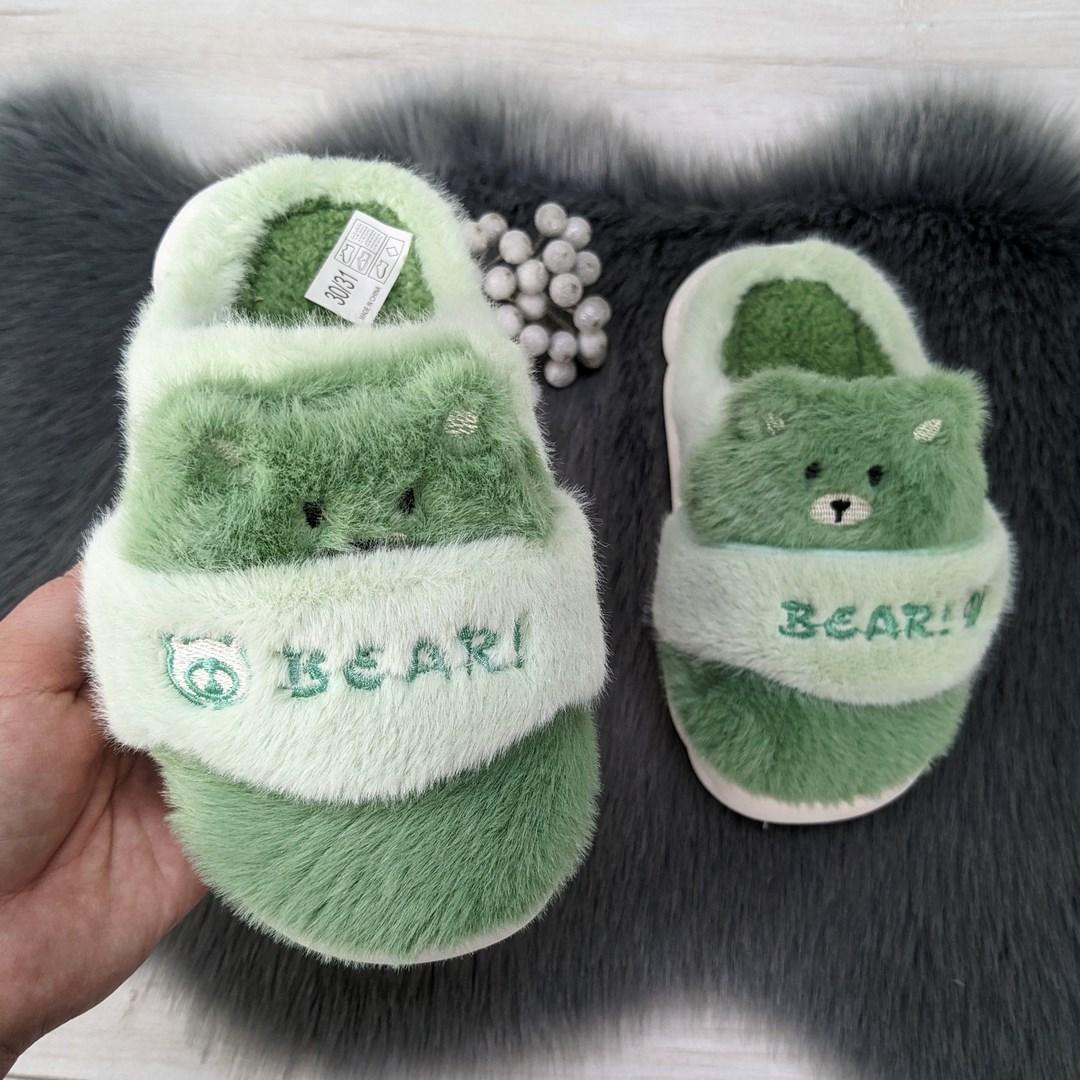 Тапочки дитячі хутряні з ведмедиками зелені 5166 продаж ціна у Кременчуку Дитячі та