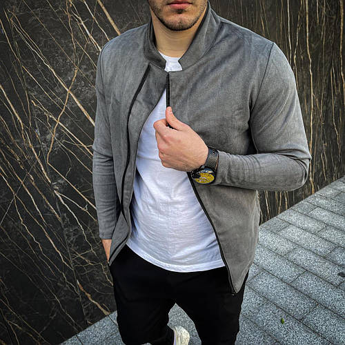 Чоловічий Класичний Бомбер На Замку Сірий Осіння Курточка Сіра (ID ...