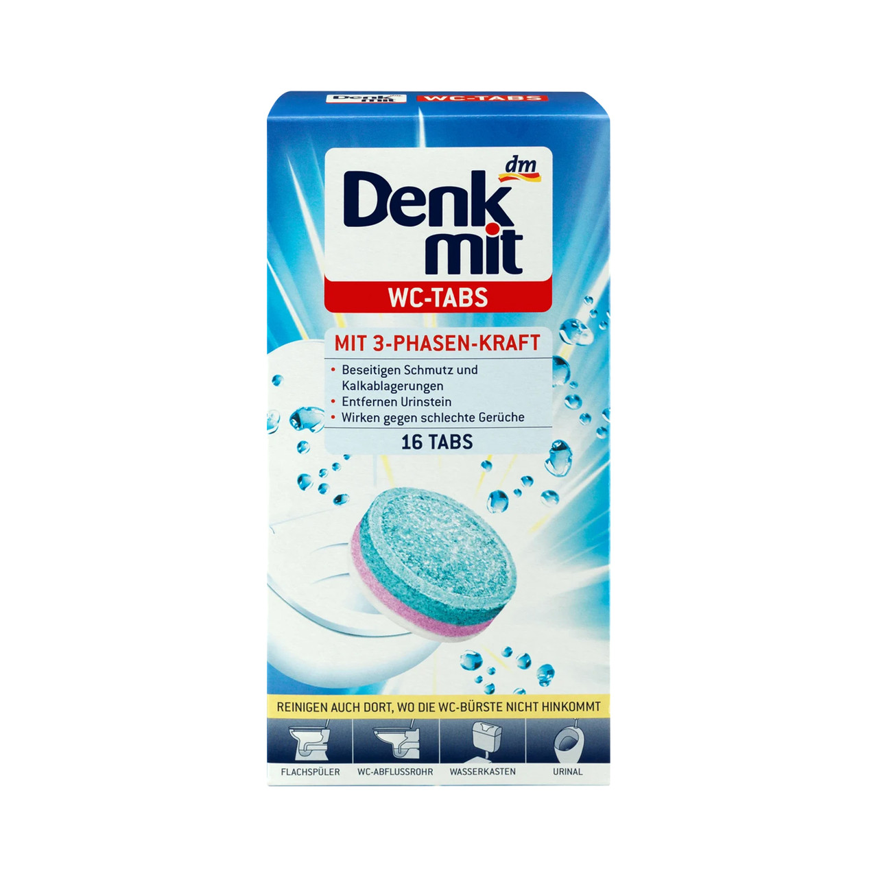 Таблетки для бачка унитаза Denkmit WC-Reiniger Tabs mit 3-Phasen-Kraft ...