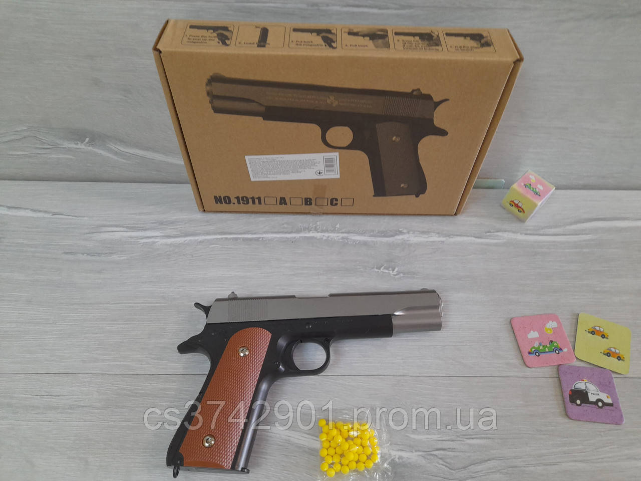Пистолет на пульках детский, ствол металл, Colt M1911, пульки 6мм, Д ...