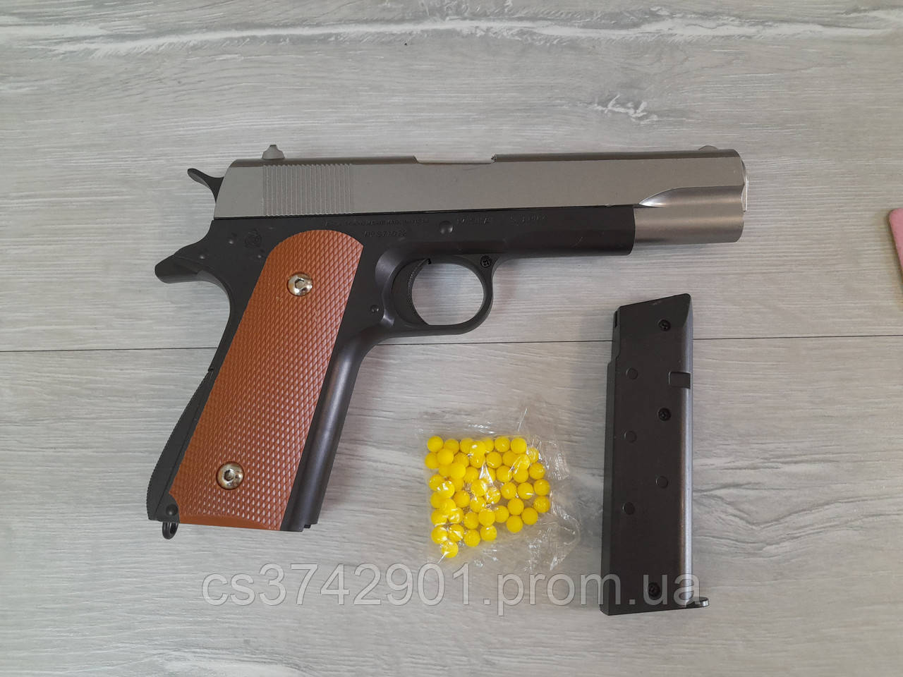 Пистолет на пульках детский, ствол металл, Colt M1911, пульки 6мм, Д ...