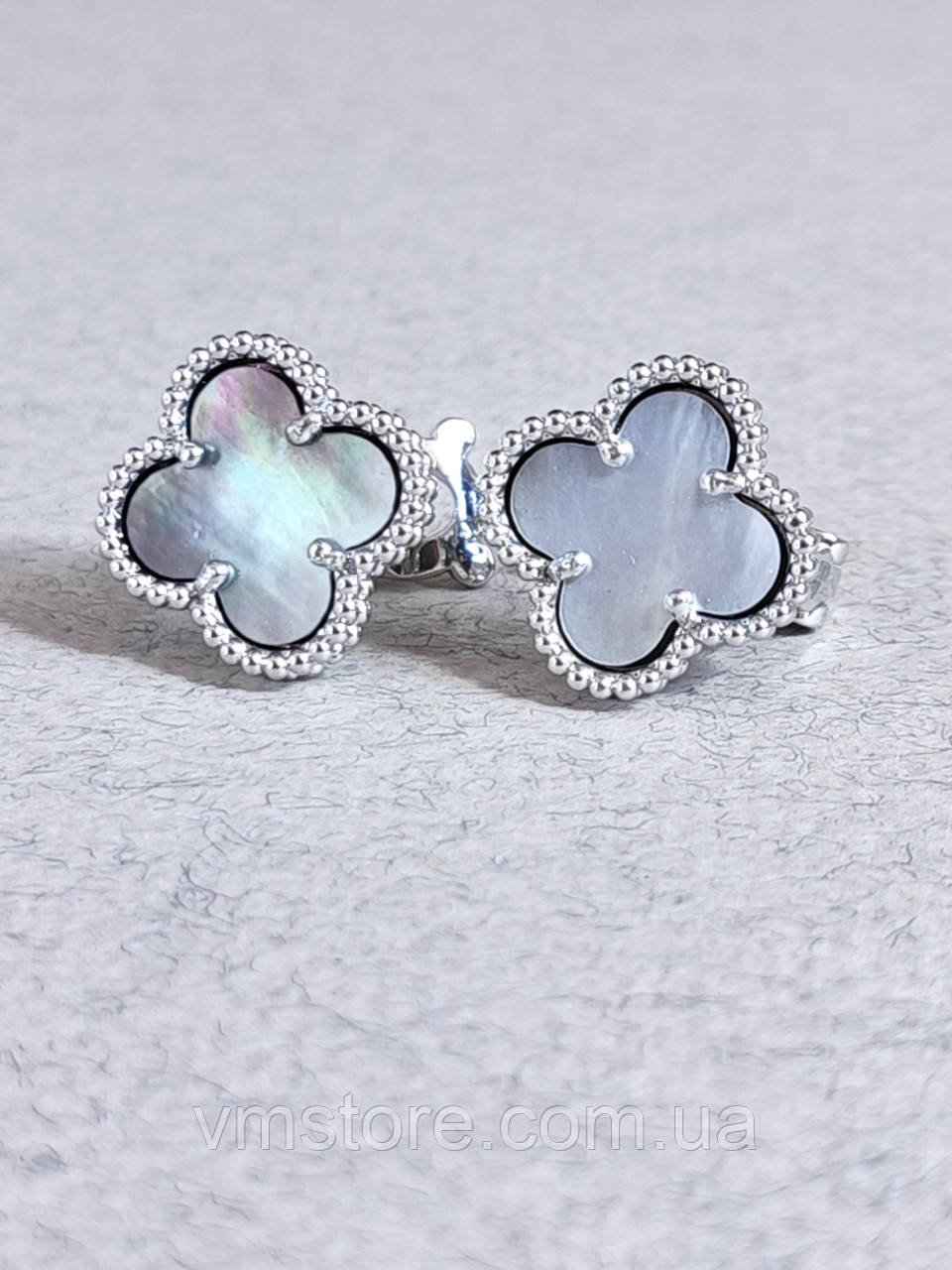 Сережки Ван Кліф, графітовий перламутр, англійська замочка, люкс якість ...