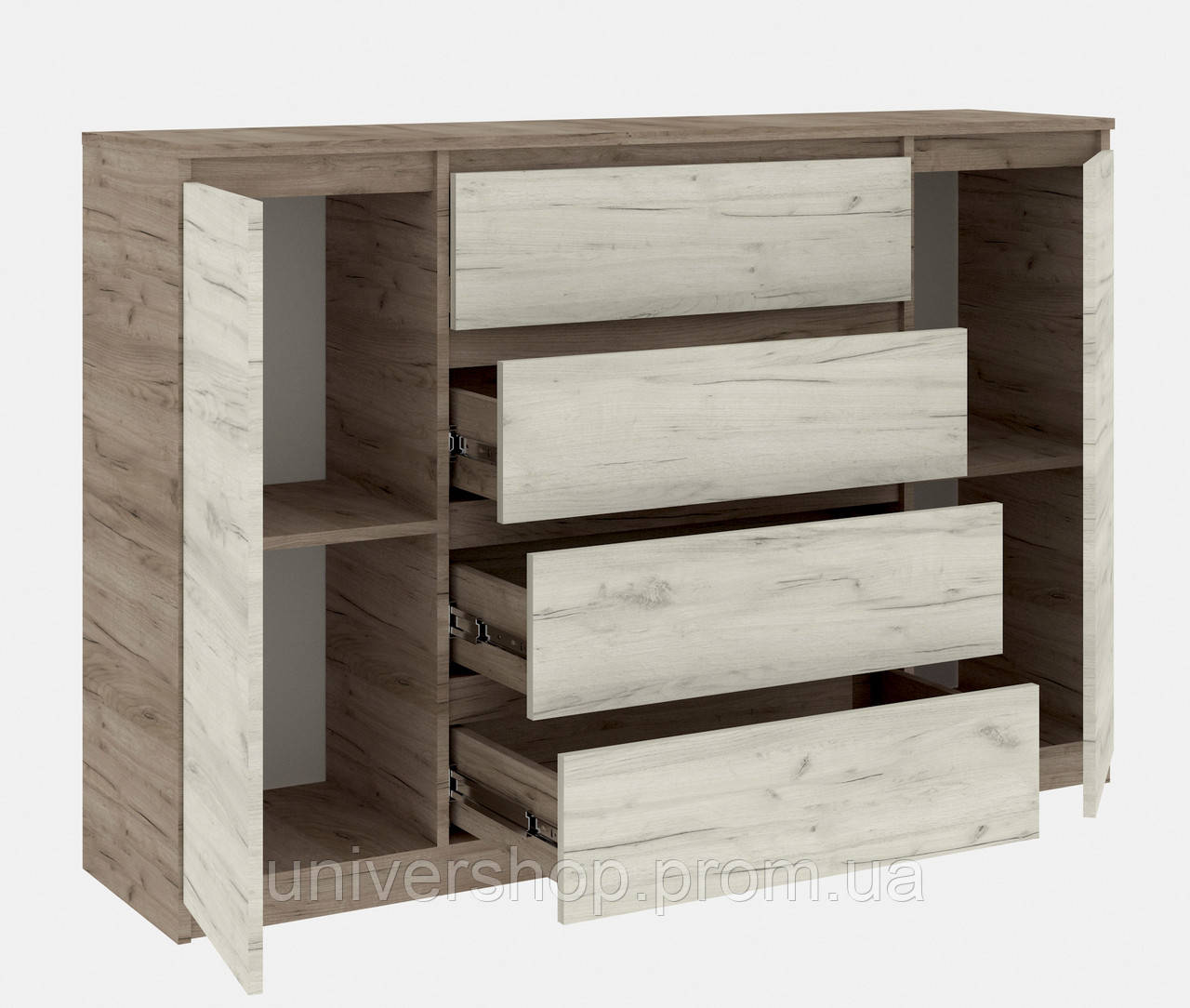 Комод Мастер Форм с 4 выдвижными ящиками телескопы Дуб крафт серый ...