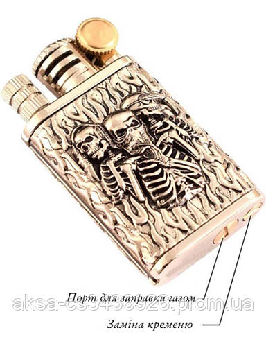 Купить Зажигалка и Спички Кремень 2 в 1 Золотой рельефный скелет, цена ...