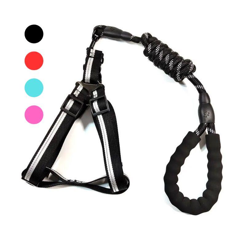 Шлейка с поводком комплект для собак и кошек нейлоновый светоотражающий ...