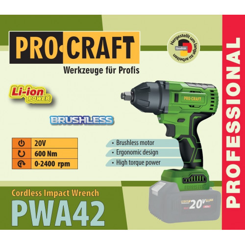 Купить Аккумуляторный ударный гайковерт Procraft PWA42 (Бесщеточный, без АКБ и ЗУ), цена 2100 ...